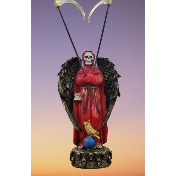 Art | Santa Muerte Red 12 Holy Death Statue With Wings And Two Scythes ...